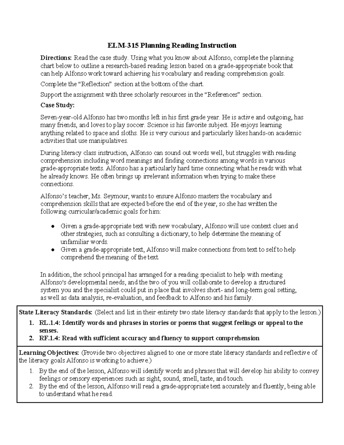 ELM-315 Planning Reading Instruction - ELM-315 Planning Reading ...