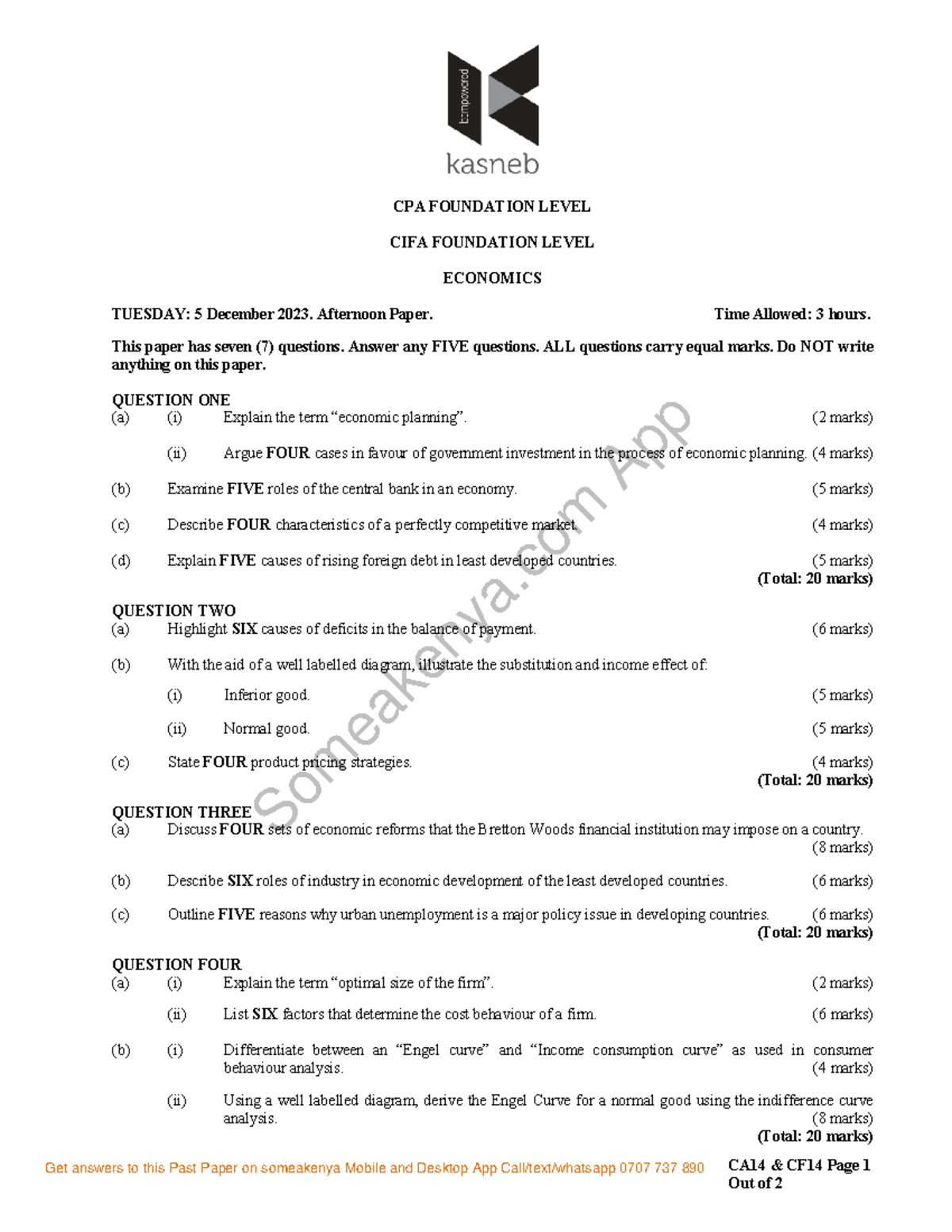 Pst-ECON-Collection - past papers - Someakenya App CA14 & CF14 Page 1 ...