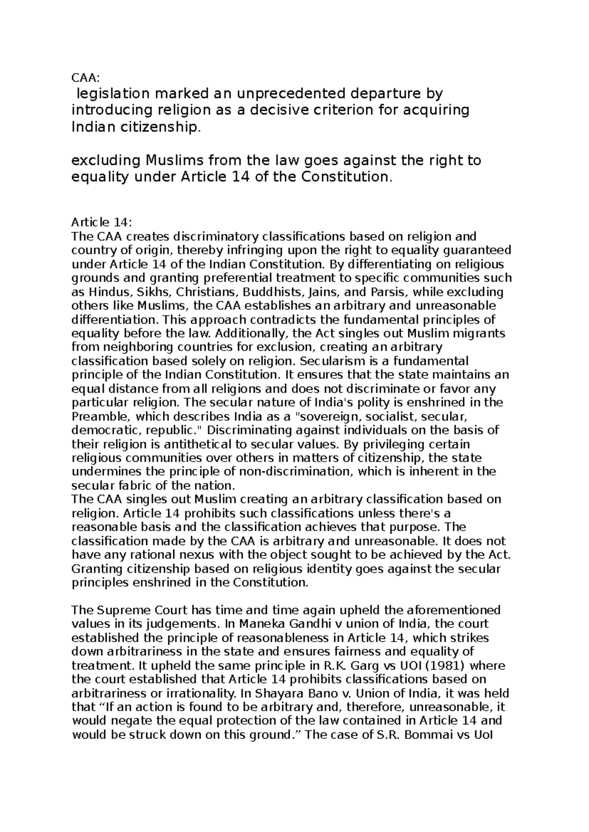CAA - CAA: legislation marked an unprecedented departure by introducing ...