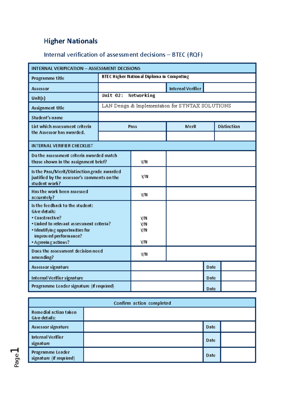 Unit 02 Networking Reworded 2021 - Higher Nationals Internal verification of assessment ...