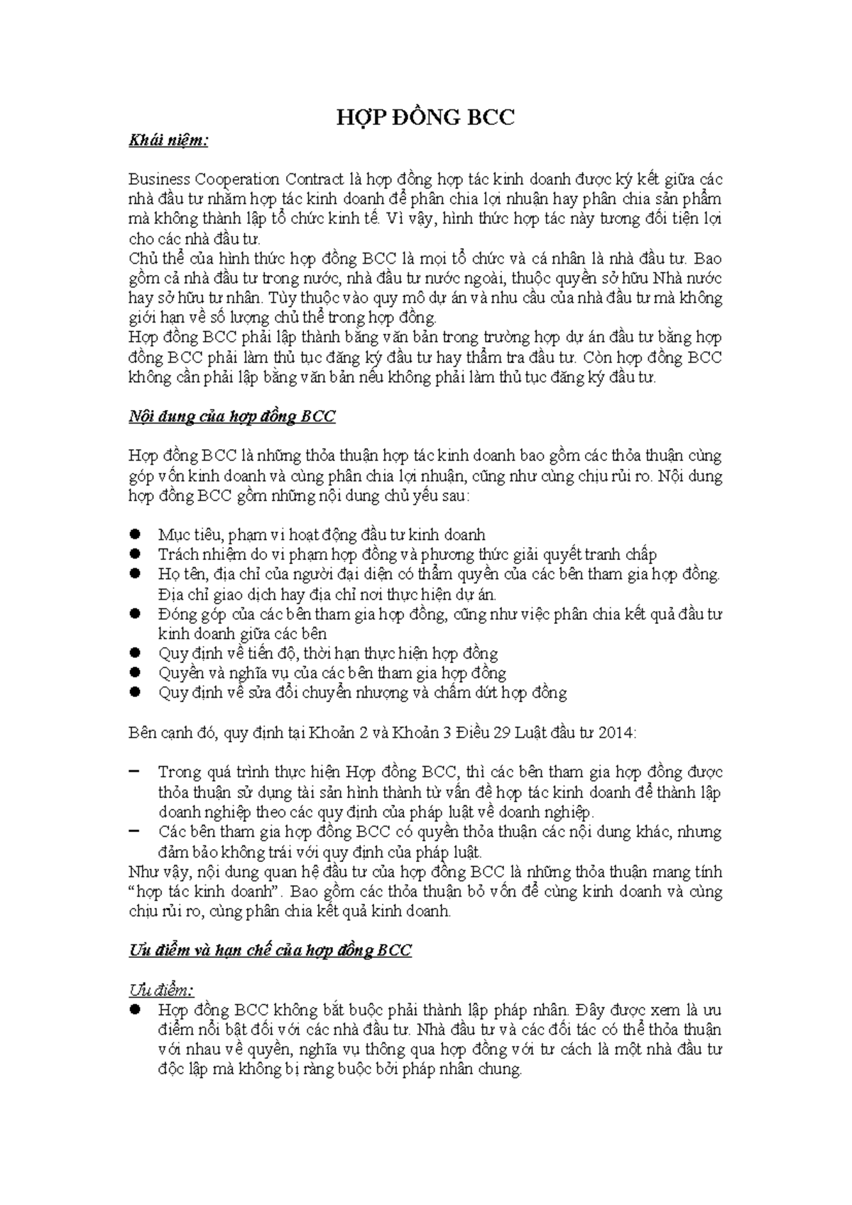 HỢP-ĐỒNG- Bccppp - Sales contract - HỢP ĐỒNG BCC Khái niệm: Business ...