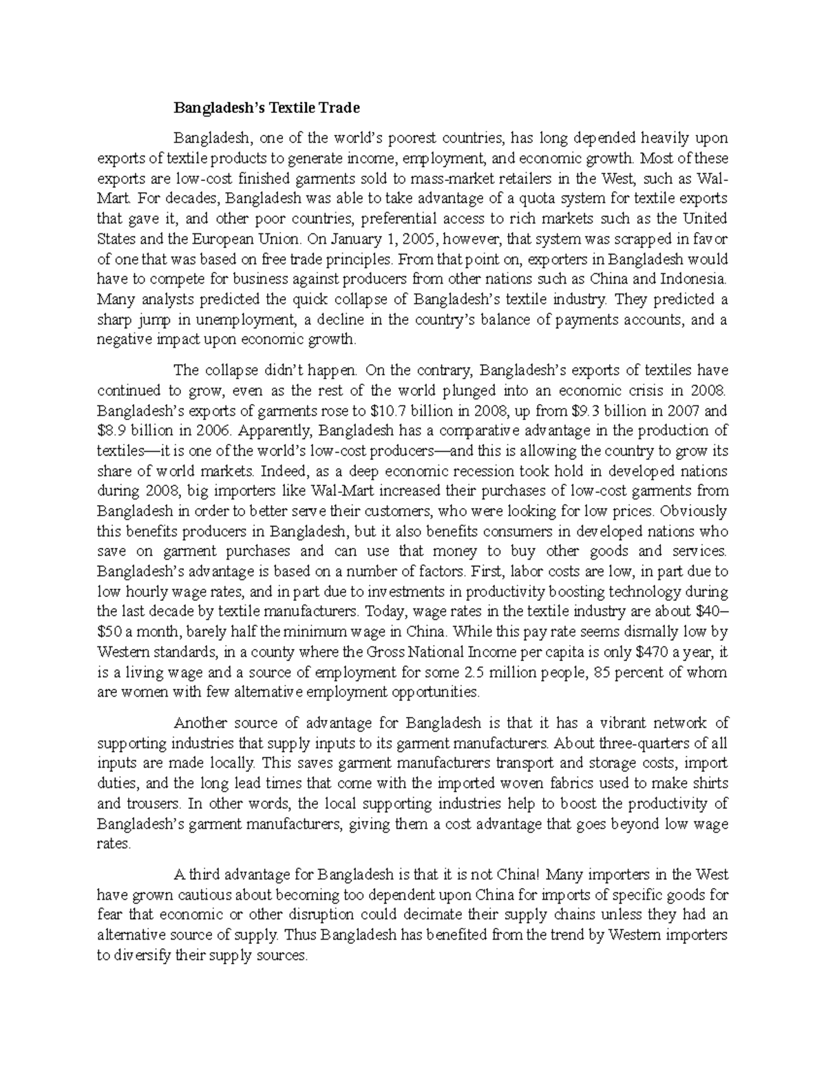 Chapter 5 Bangladesh - Bangladesh’s Textile Trade Bangladesh, one of ...