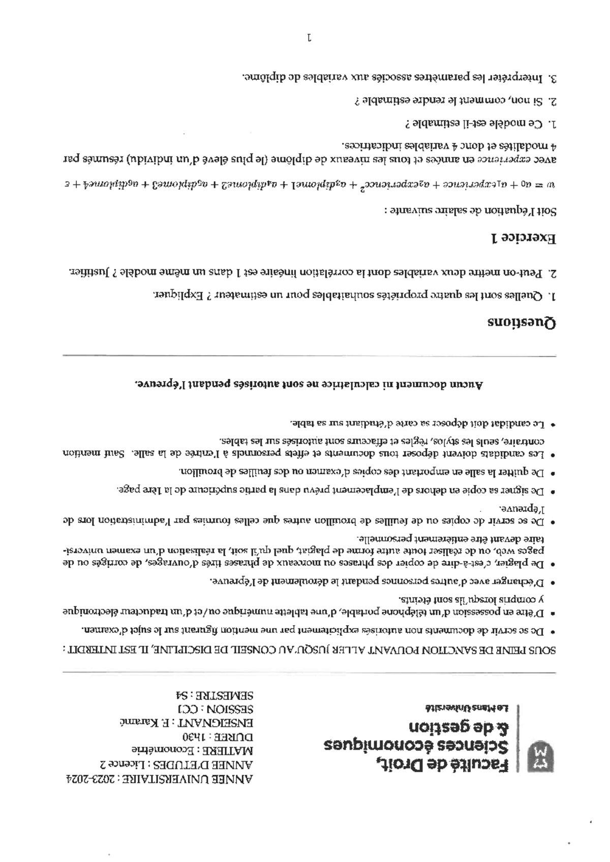 Corrige cc1 2024 - Introduction À L'Économétrie - Studocu