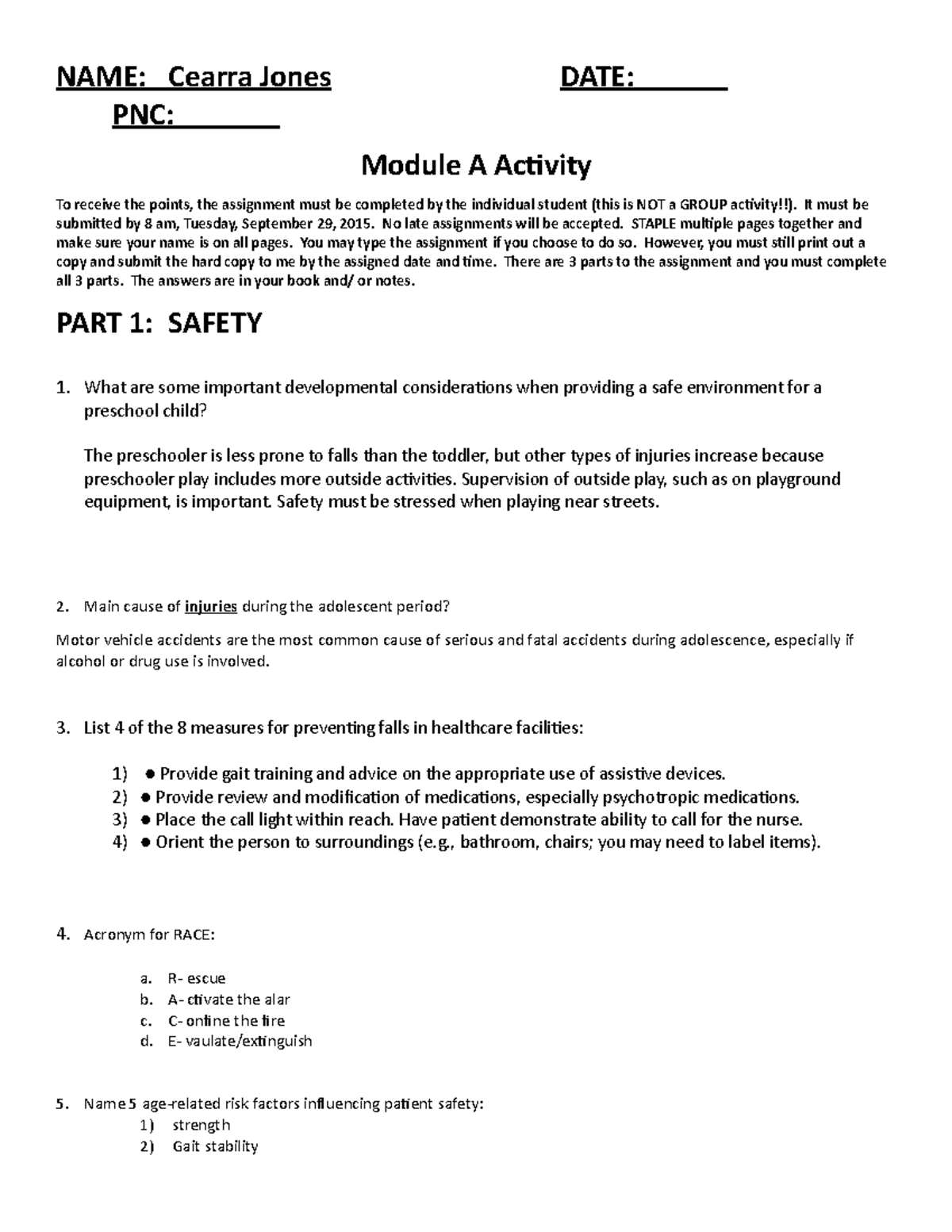 Module A Activity - study notes for Fundamentals - NAME: Cearra Jones ...