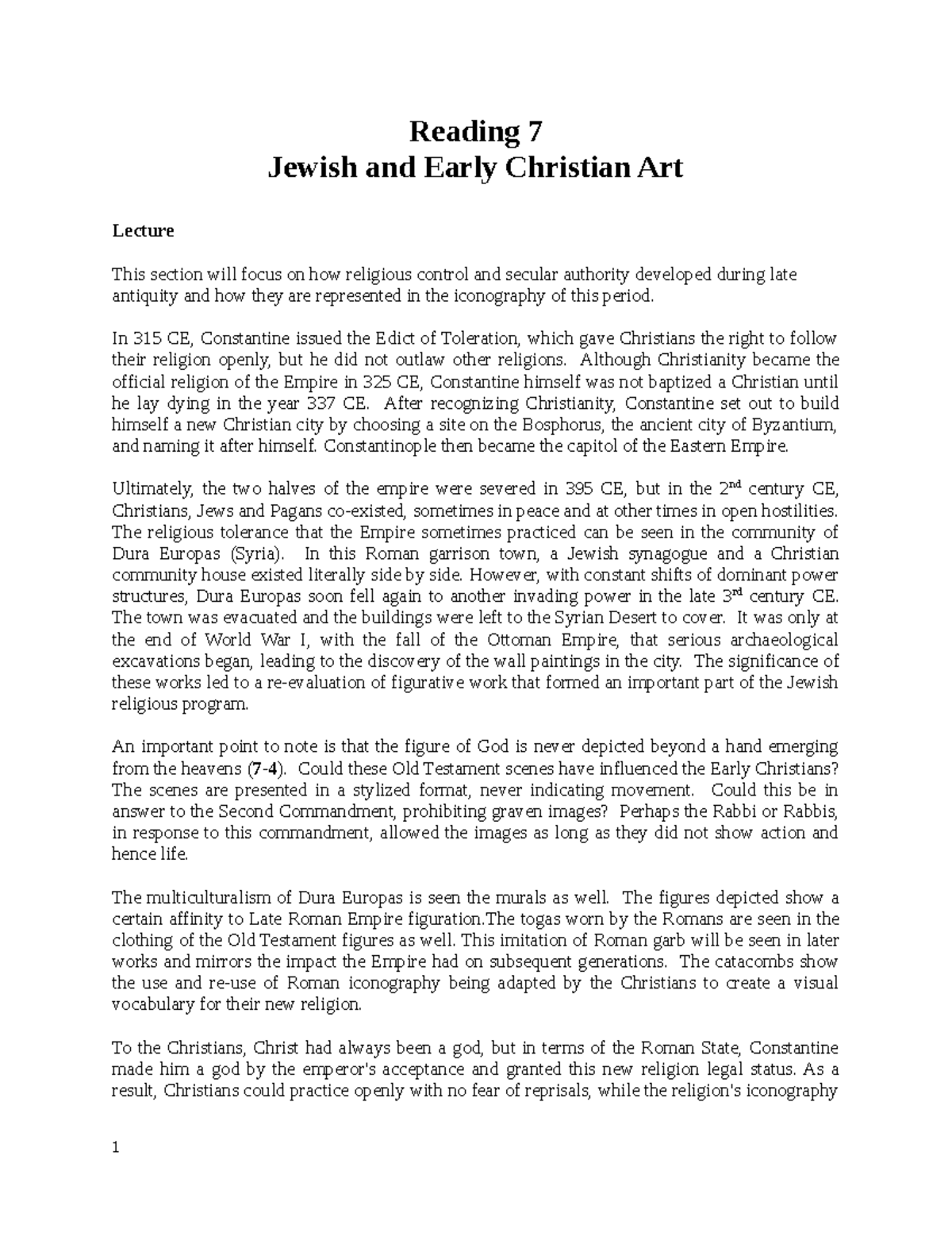 Lecture 7 Early Christian Jewish - Reading 7 Jewish and Early Christian ...