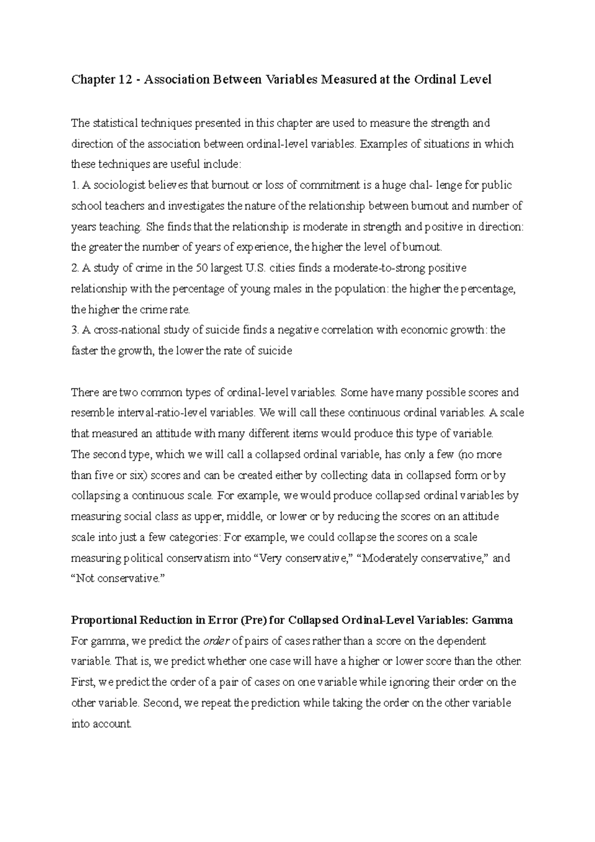 Chapter 13 - Association Between Variables Measured at the Ordinal Level - Examples of ...