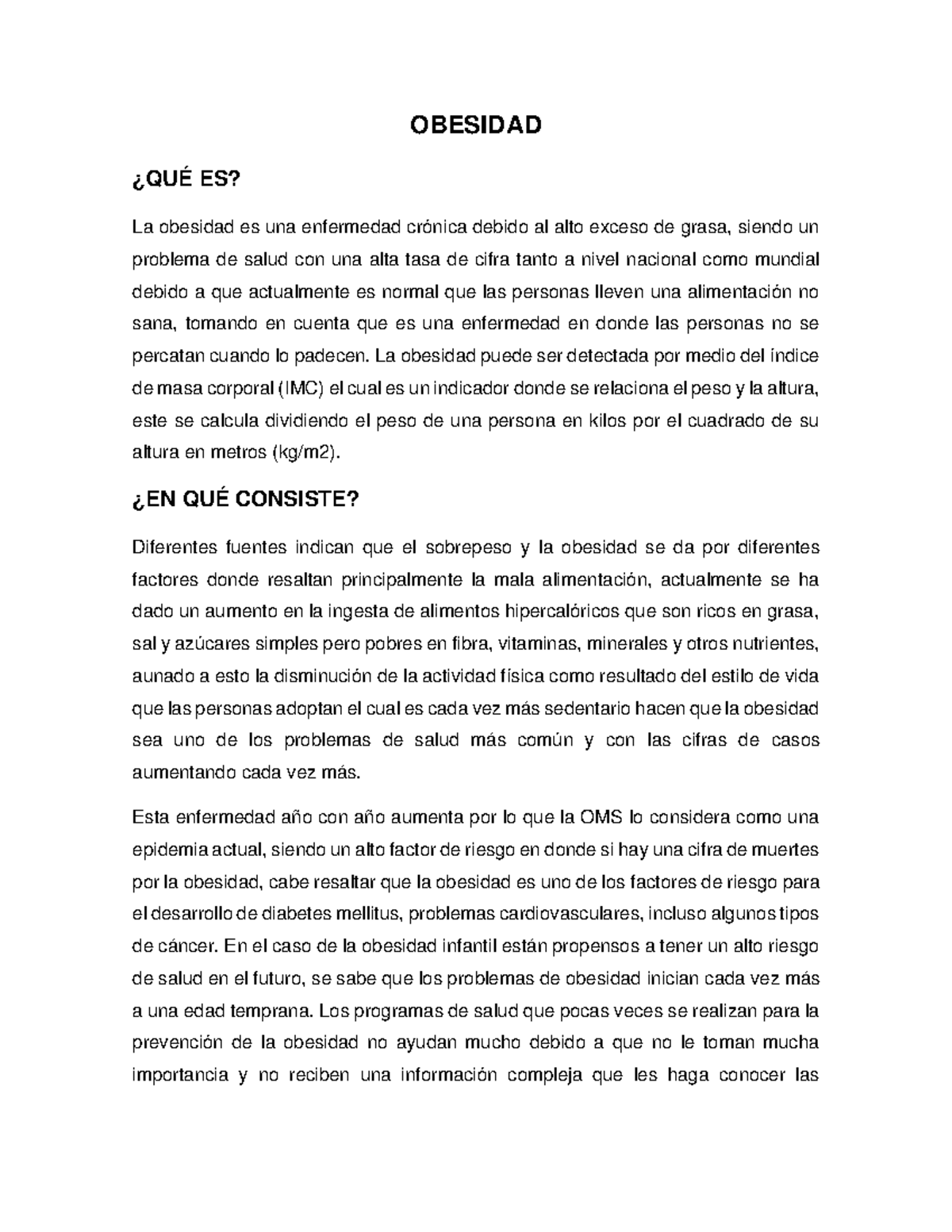 Act6 - Actividad 6 - OBESIDAD ¿QUÉ ES? La obesidad es una enfermedad ...