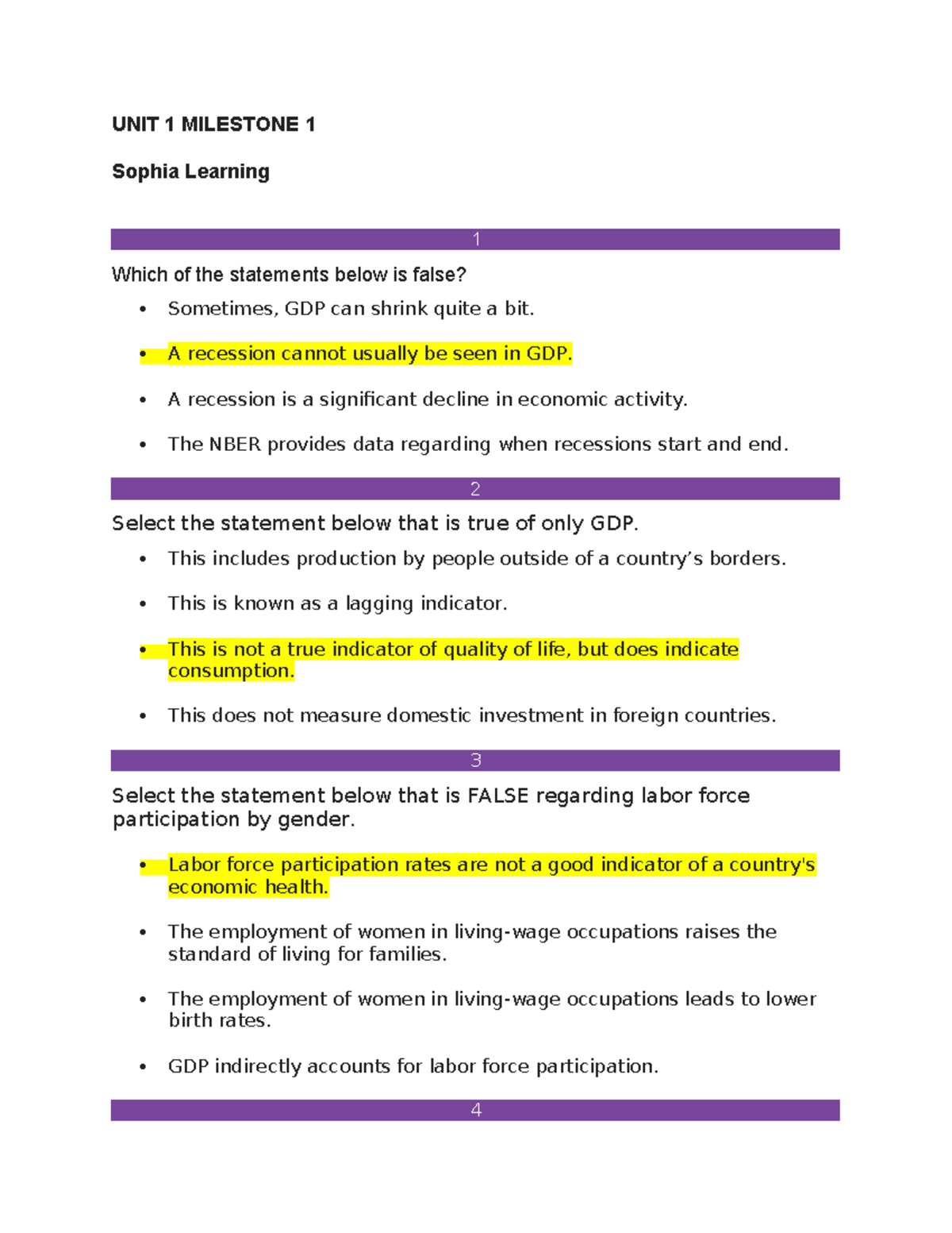 Milestone 1 Unit 1 Macro - UNIT 1 MILESTONE 1 Sophia Learning 1 Which ...
