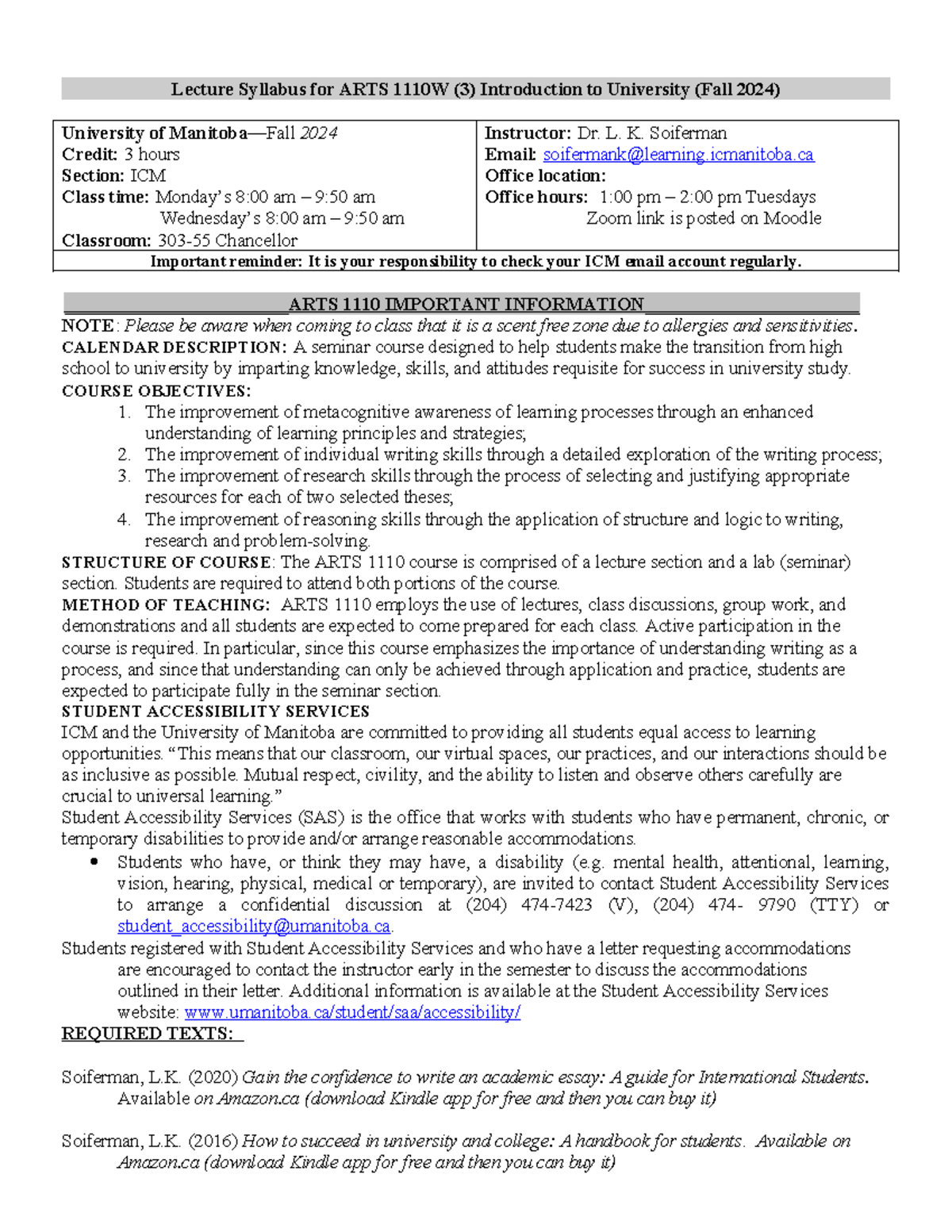 ICM Syllabus 800 am class - Lecture Syllabus for ARTS 1110W (3 ...