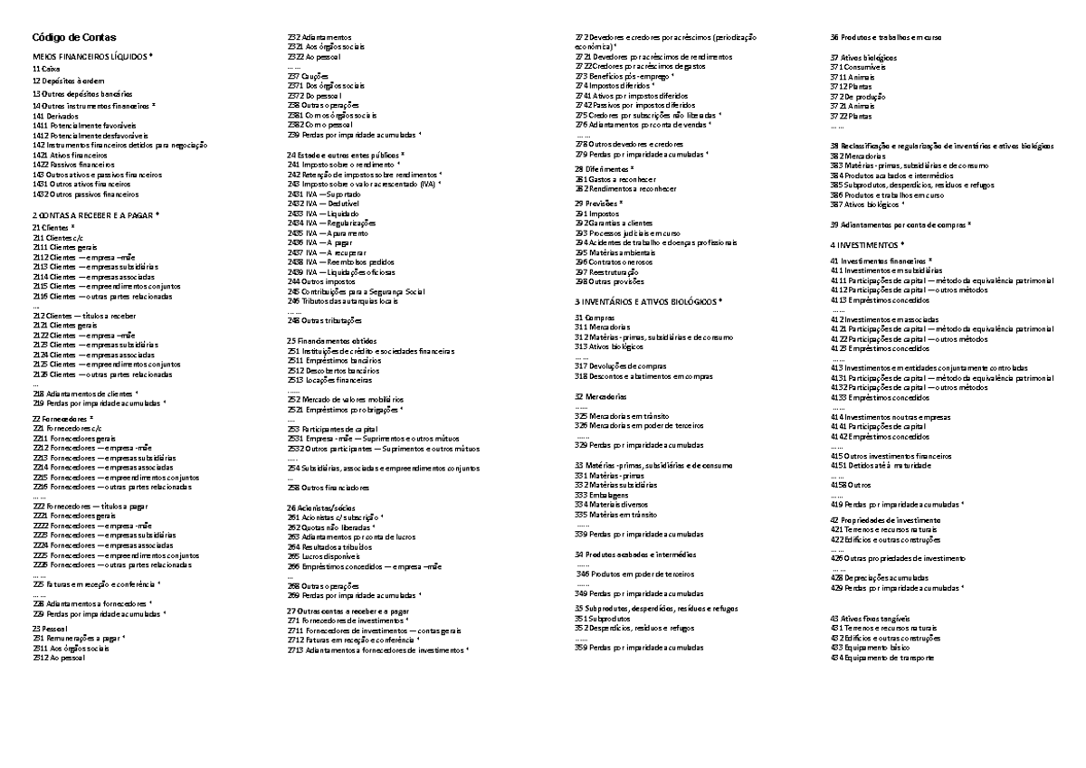 Snc - dadssadasdasda - Código de Contas MEIOS FINANCEIROS LÍQUIDOS * 11 ...