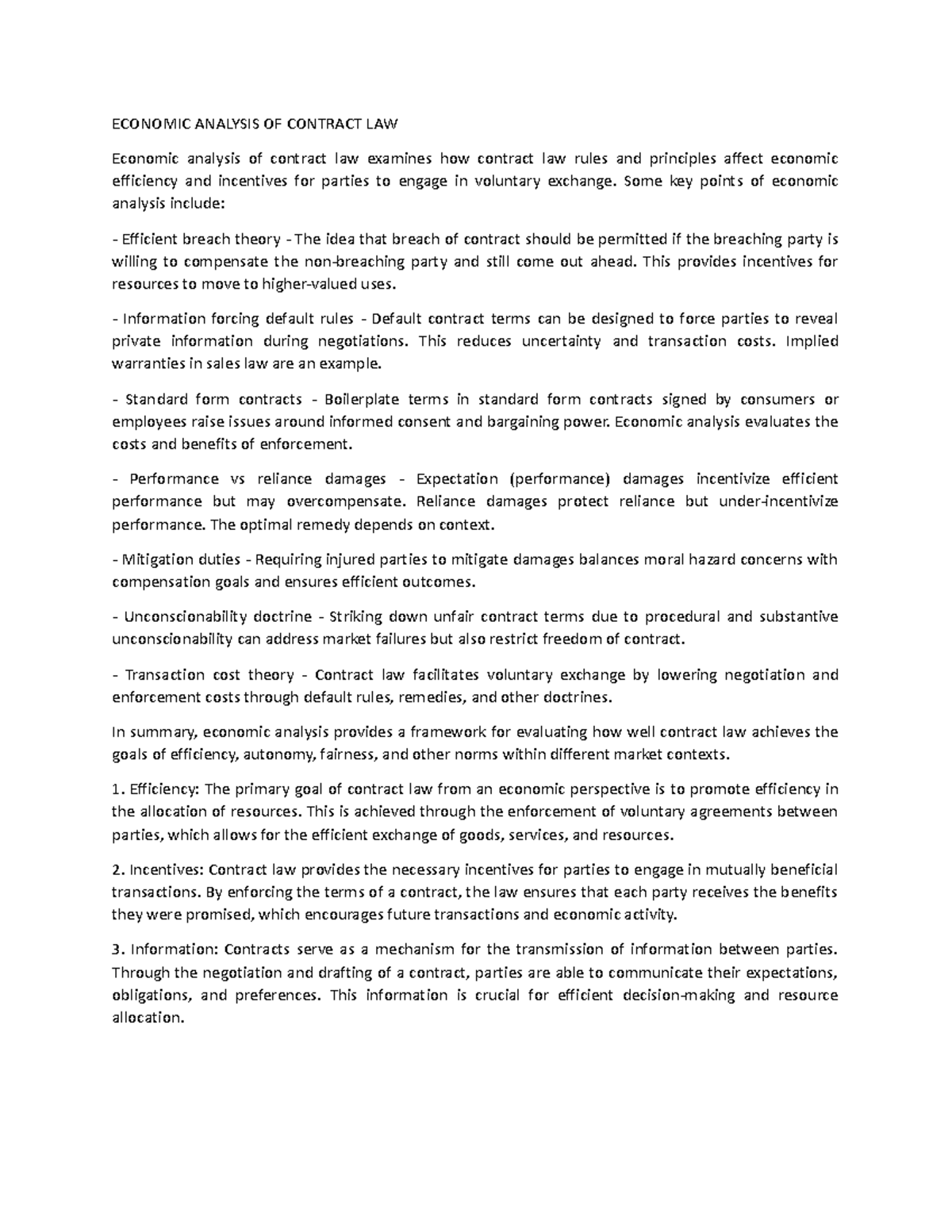 CNLW - In conclusion, the economic analysis of contract law involves a ...