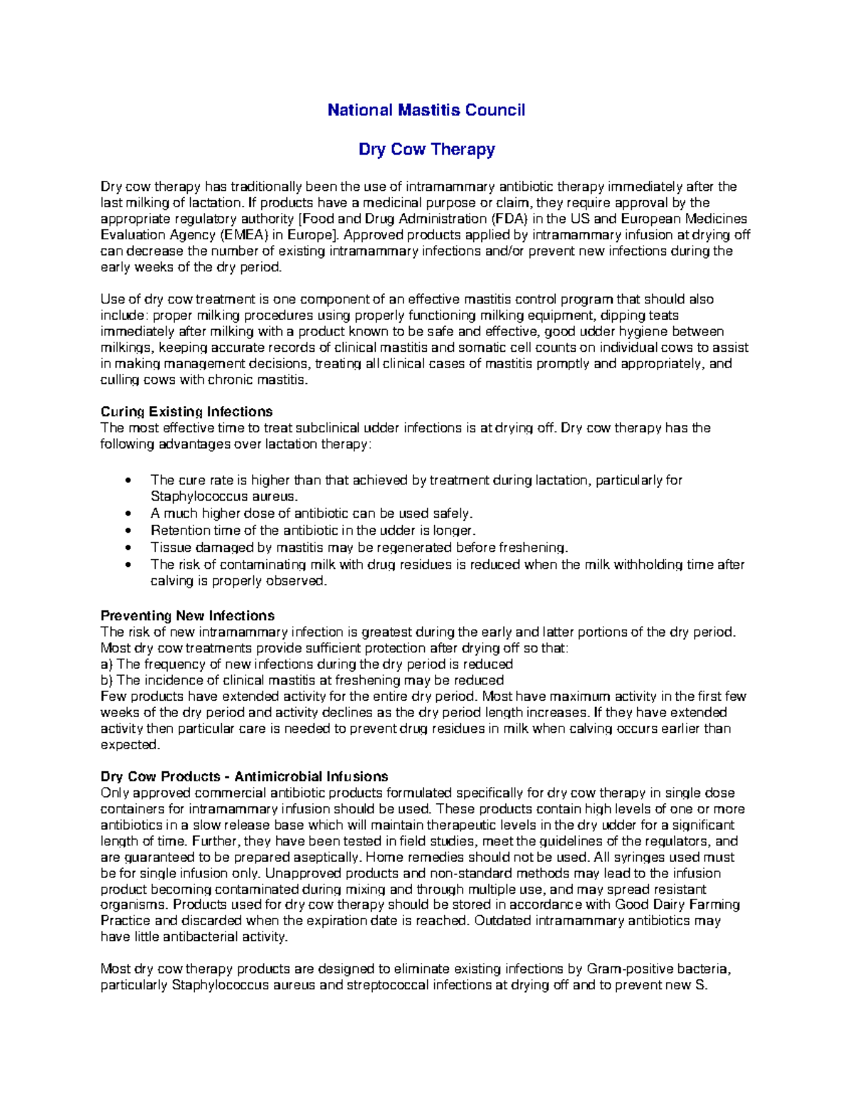 1 Dry-Cow-Therapy - LECTURE NOTE - National Mastitis Council Dry Cow ...