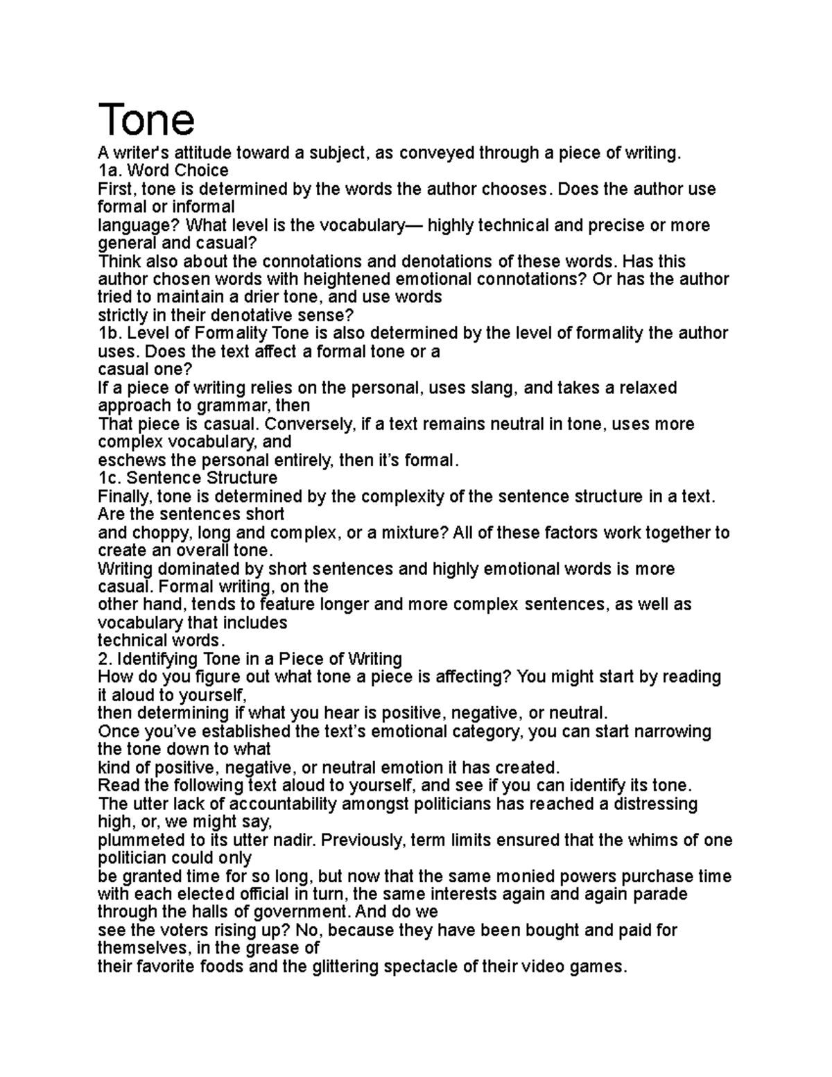 Tone - Composition I - Tone A writer's attitude toward a subject, as ...