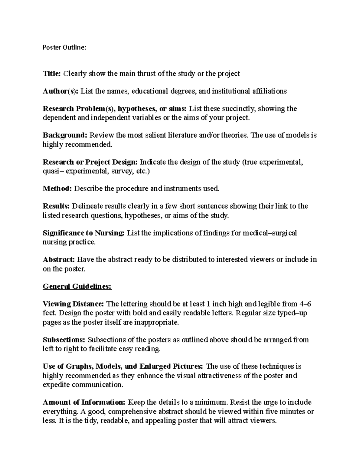 Poster Outline - Poster Outline: Title: Clearly show the main thrust of ...