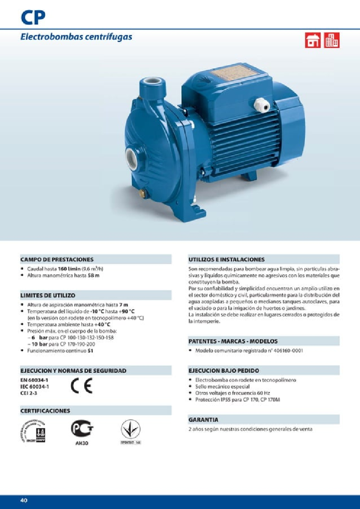 Pedrollo-modelo-cp - Tabla de funcionamiento water pump - Teoria De Maquinas Y Mecanismos - Studocu