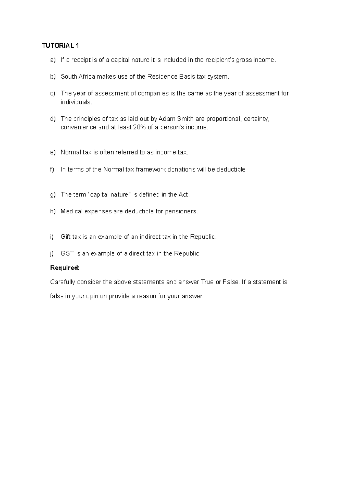 Tutorial 1 - Help students with chapter 1 of taxation - TUTORIAL 1 a ...