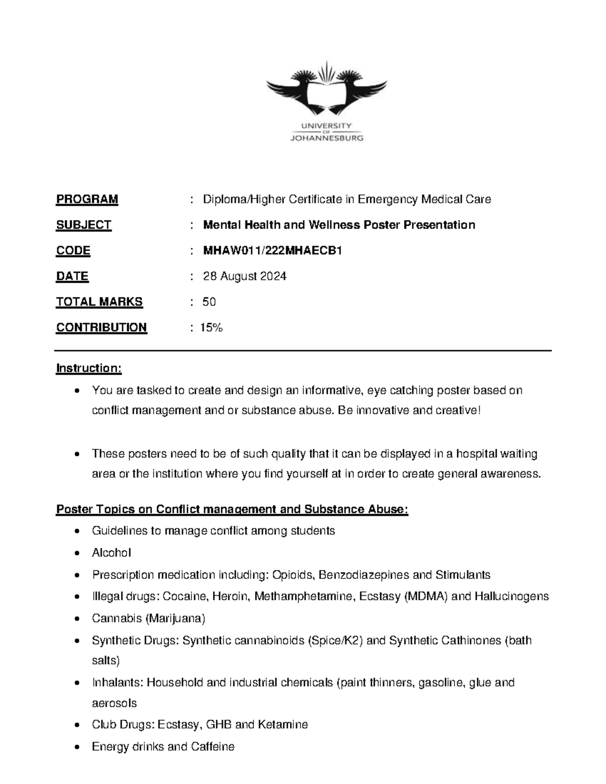 MHAW Poster Assignment Conflict and Substance Abuse draft 3 - PROGRAM ...