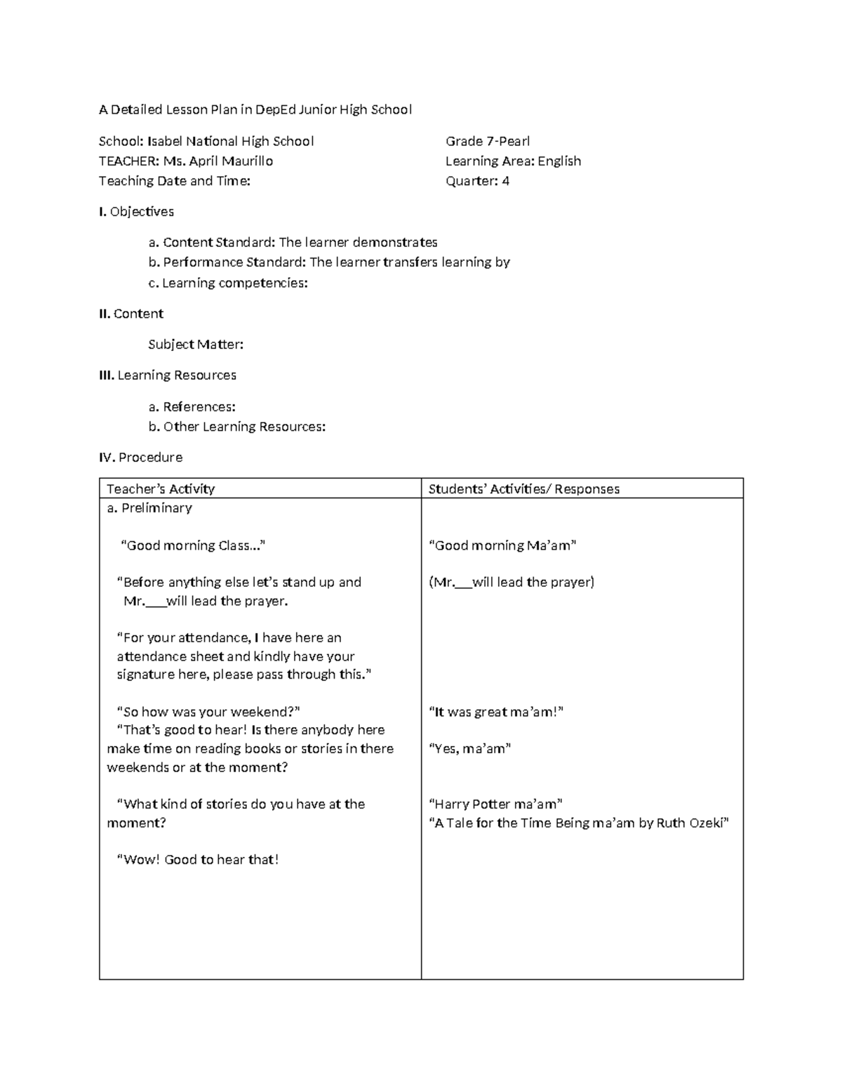 A-Detailed-Lesson-Plan-in-Dep Ed-Junior-High-School - A Detailed Lesson ...