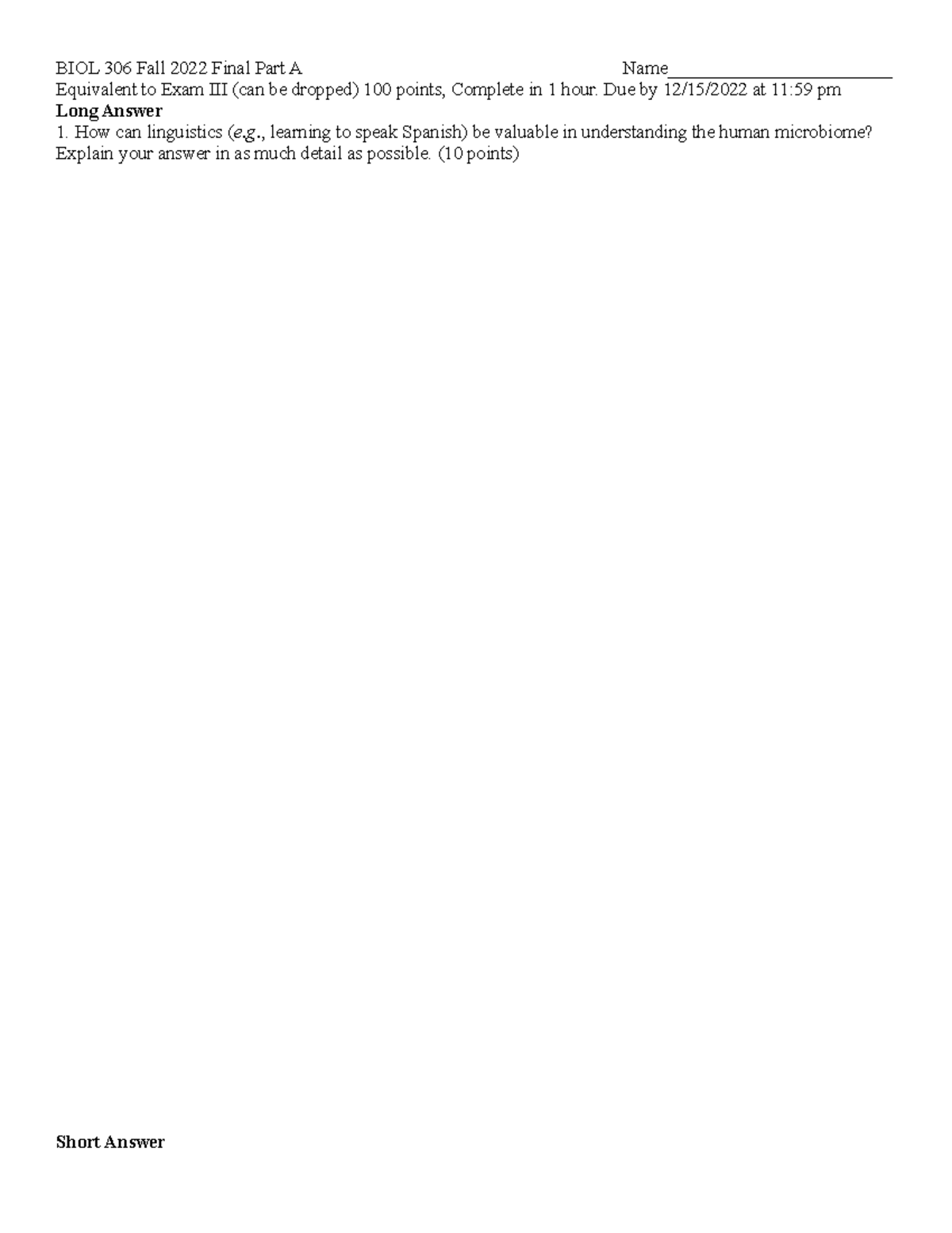 Exam III Fall 2022 - Title says it all (Professor Soto) - BIOL 306 Fall 2022 Final Part A - Studocu