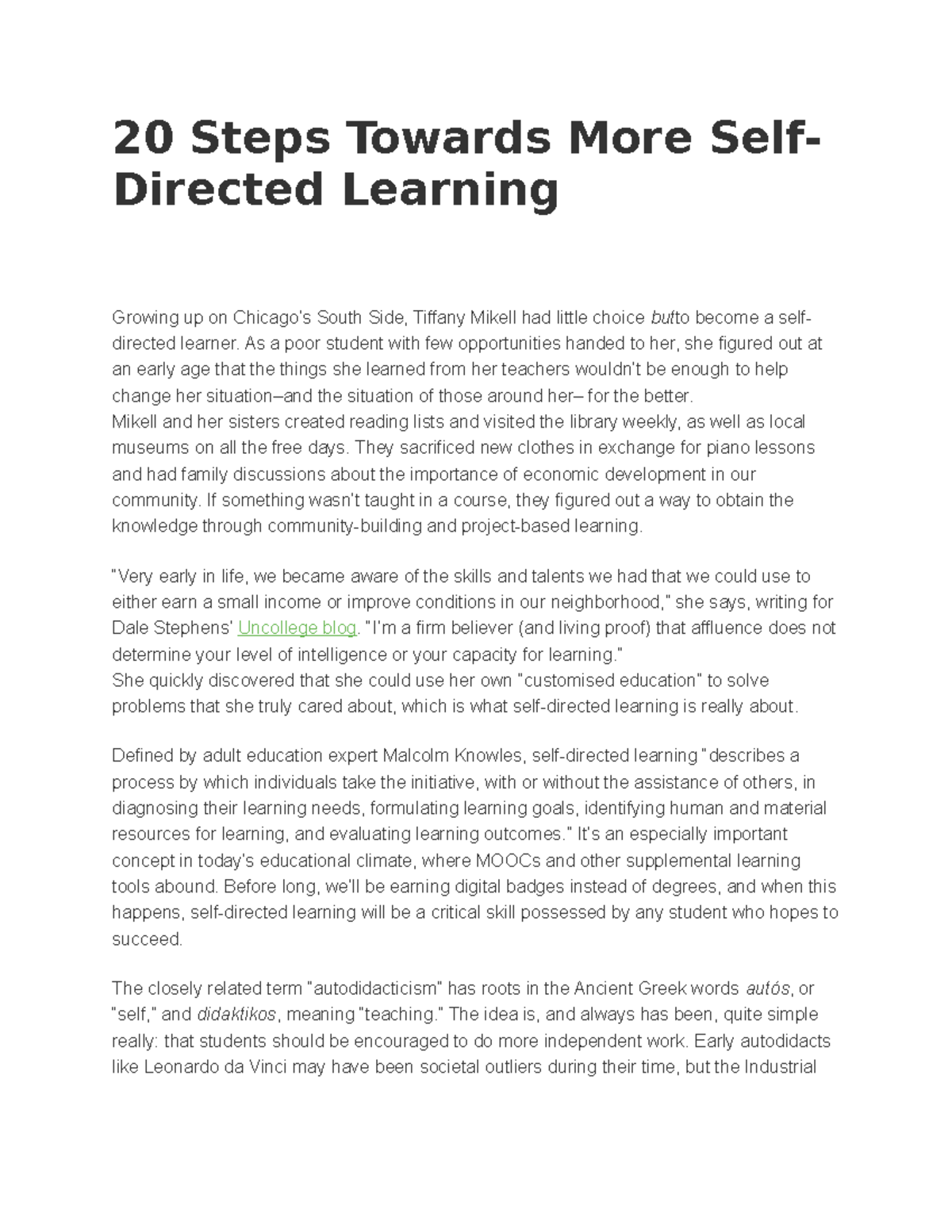 20 Steps Towards More Self - 20 Steps Towards More Self- Directed ...