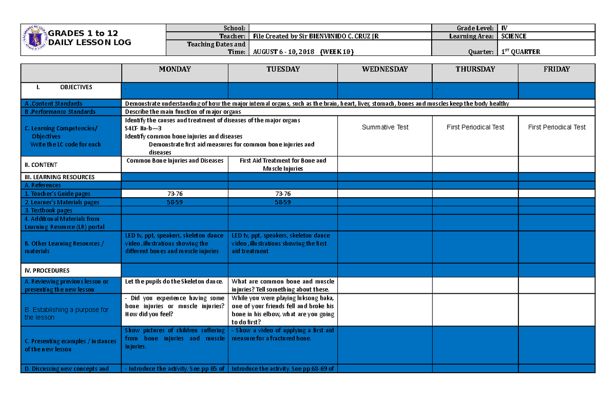 DLL Science 4 Q1 W10 - DLLL DDF VFVF DFDFWDS EWE - GRADES 1 to 12 DAILY ...