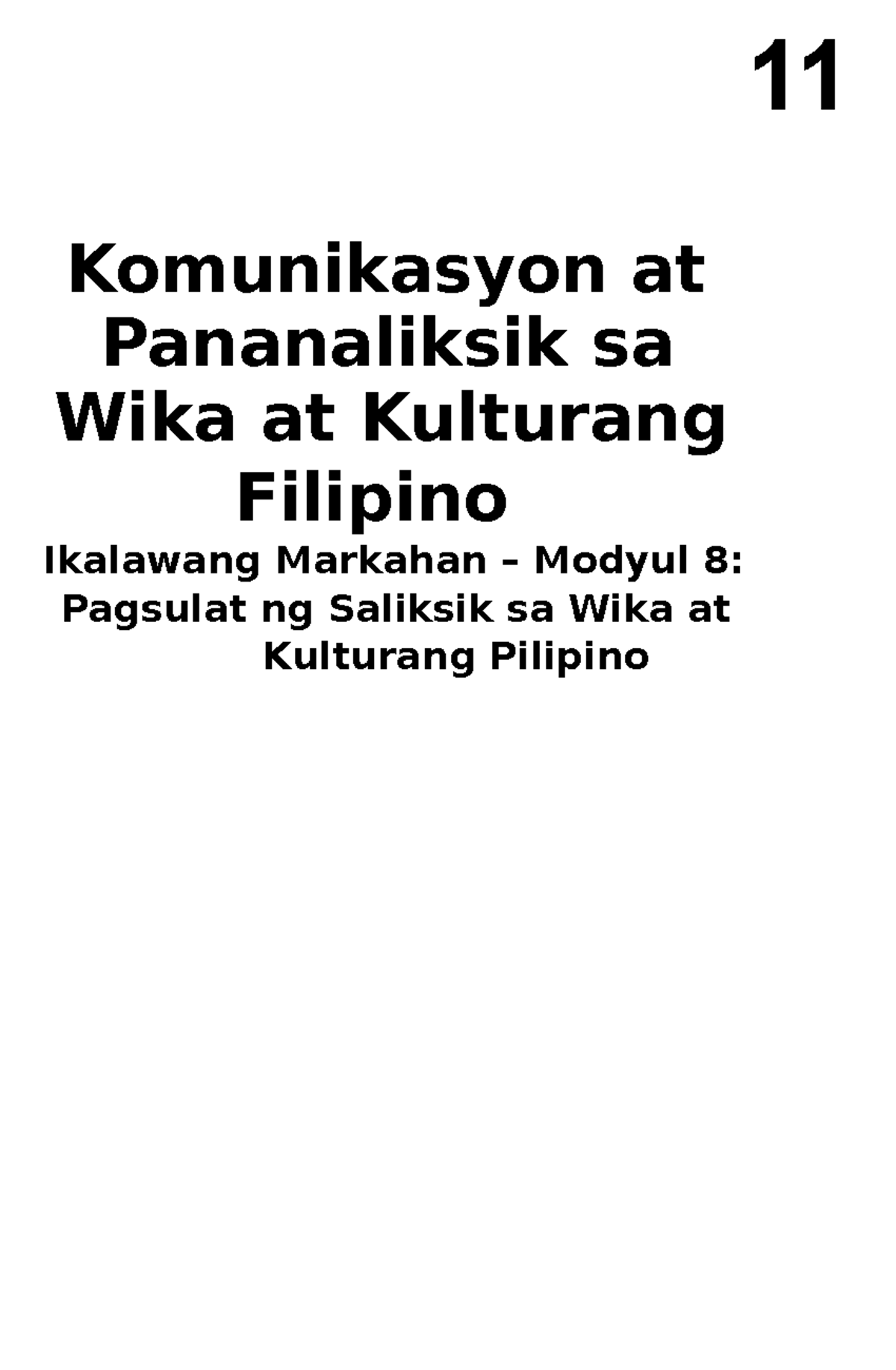 Komunikasyon Q2 M8 Modules - 11 Komunikasyon at Pananaliksik sa Wika at Kulturang Filipino ...