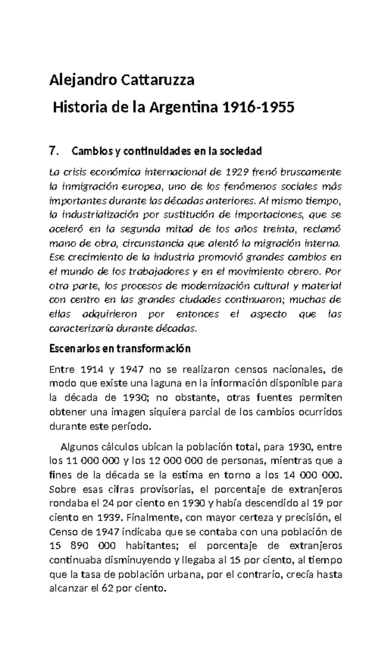 Cattaruzza Historia de la Argentina 1916 1955 -Cap - Alejandro ...