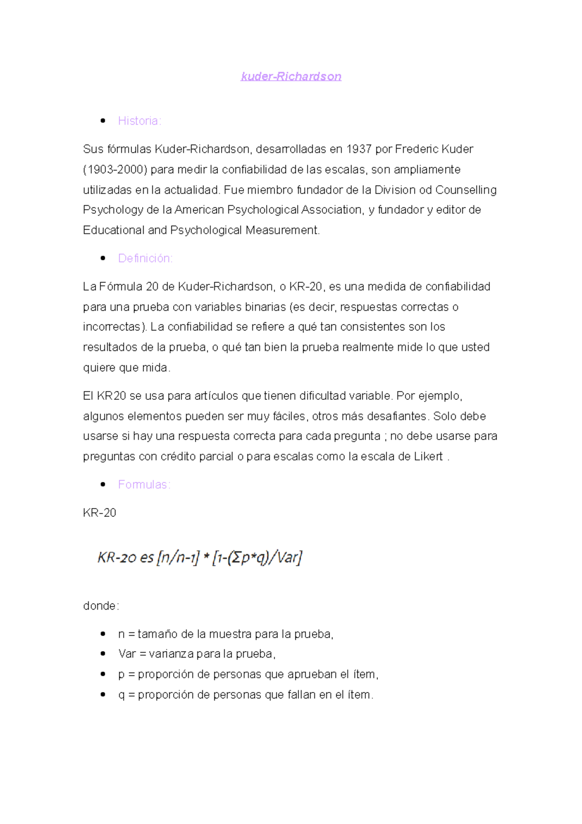 Kuder - Valioso - kuder-Richardson Historia: Sus fórmulas Kuder ...