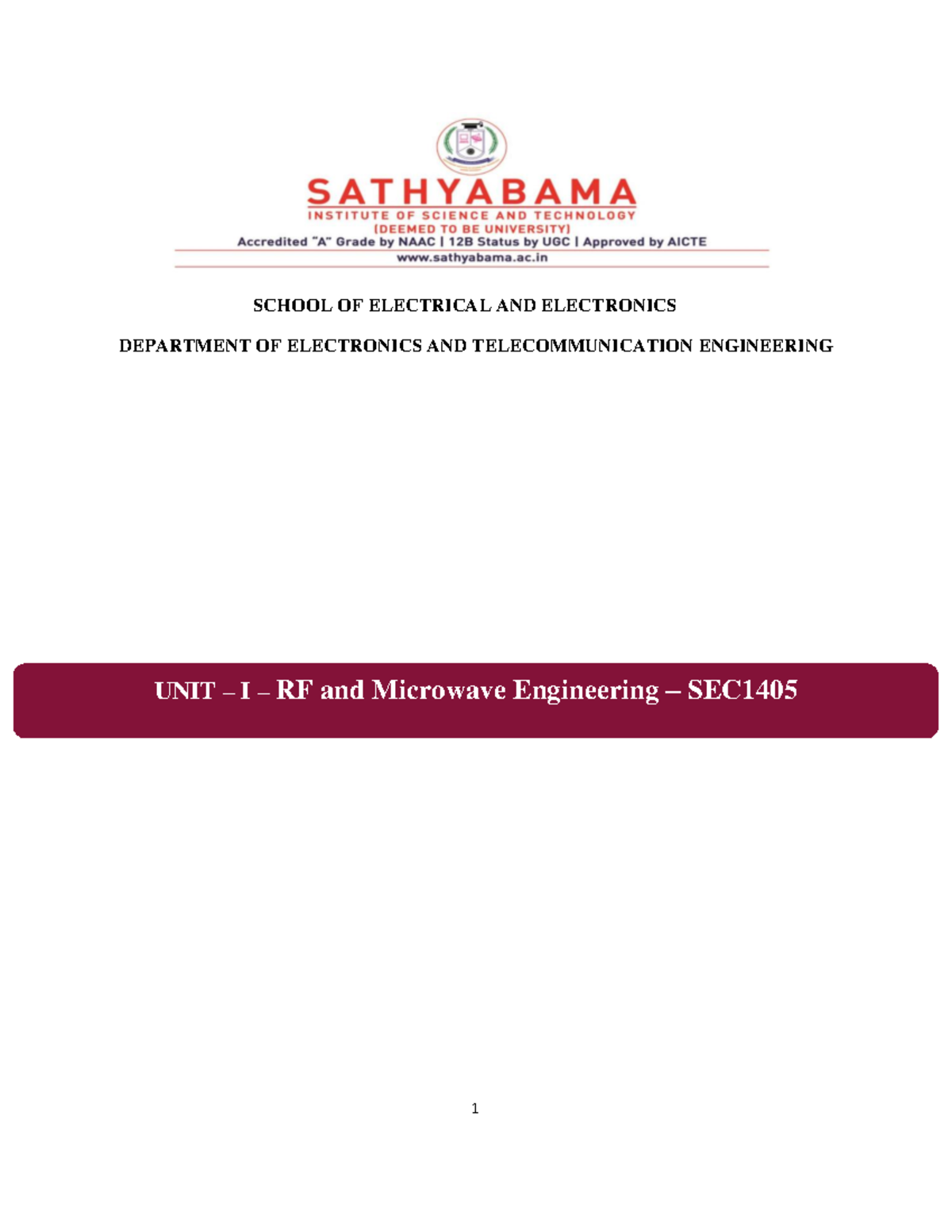 Rf and microwave engineering - SCHOOL OF ELECTRICAL AND ELECTRONICS ...