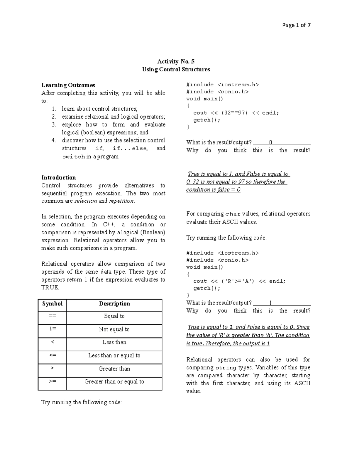 Using Control Structures - Activity No. 5 Using Control Structures ...