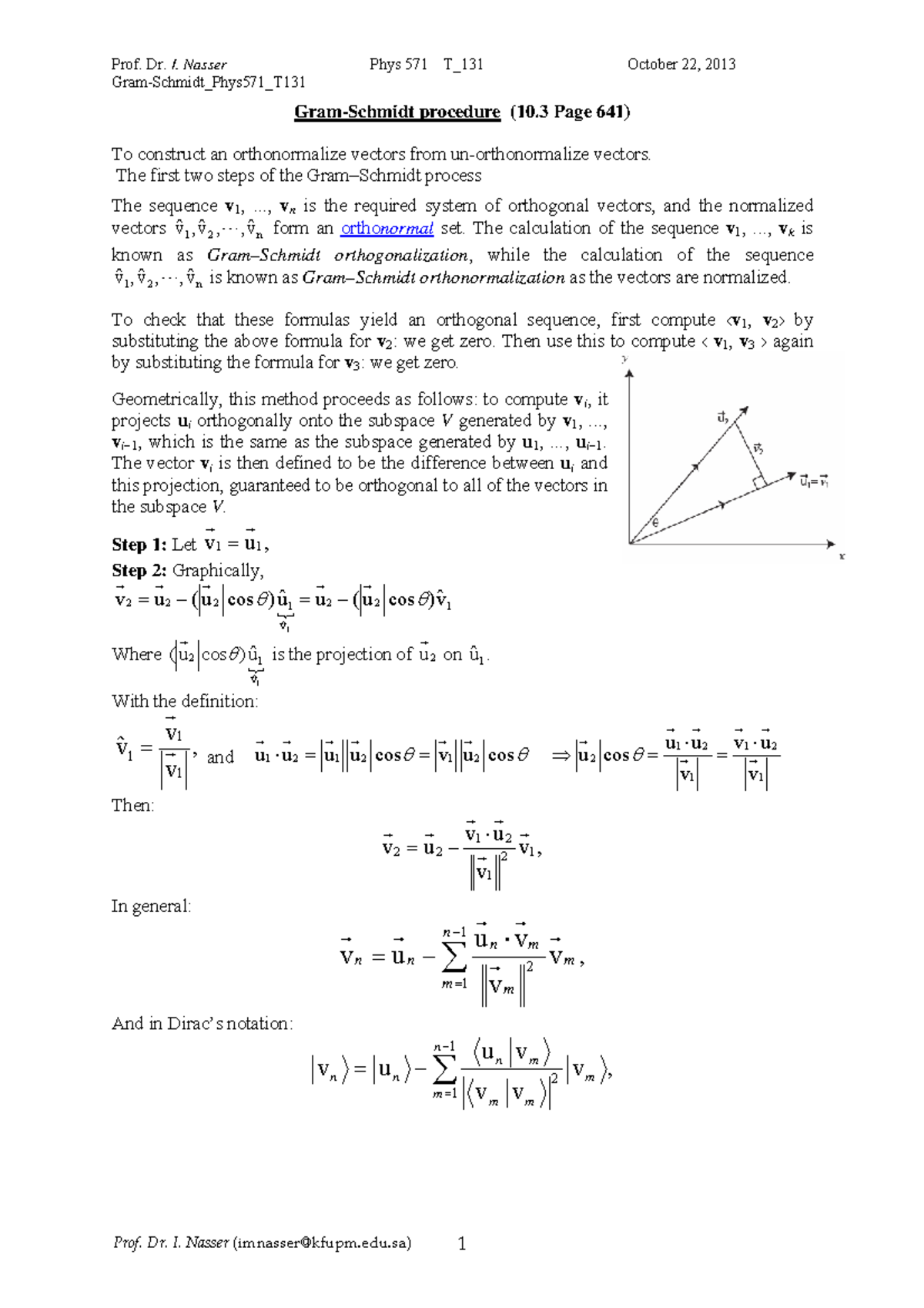 Gram-Schmidt - lecture note - Gram-Schmidt_Phys571_T Gram-Schmidt ...