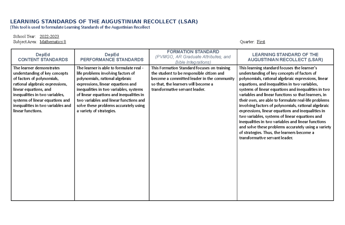 LSAR - Copy - LSAR - (This tool is used to formulate Learning Standards ...