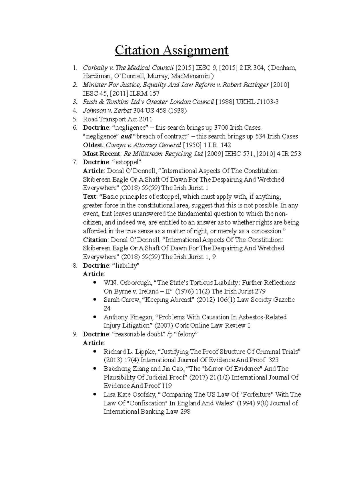 Citation assignment - Citation Assignment Corbally v. The Medical ...