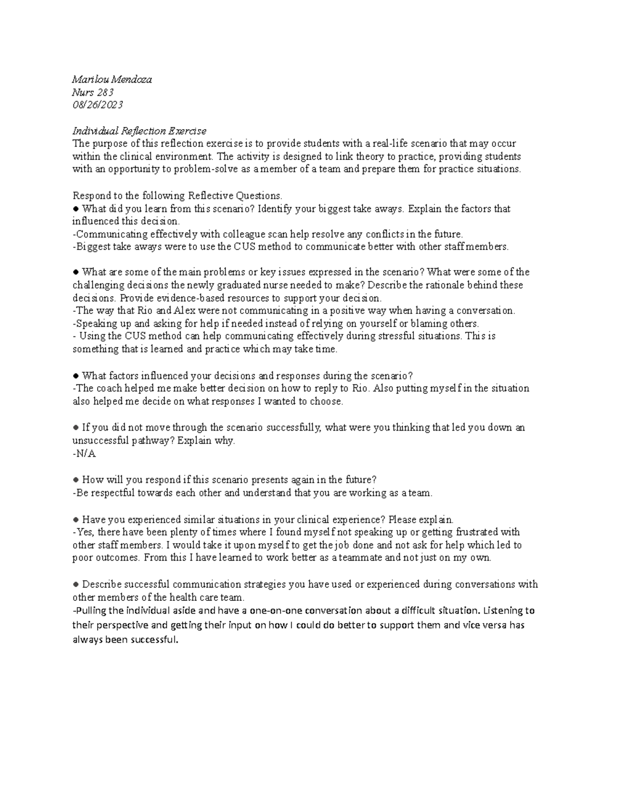 ATI Mentor - Marilou Mendoza Nurs 283 08/26/ Individual Reflection ...