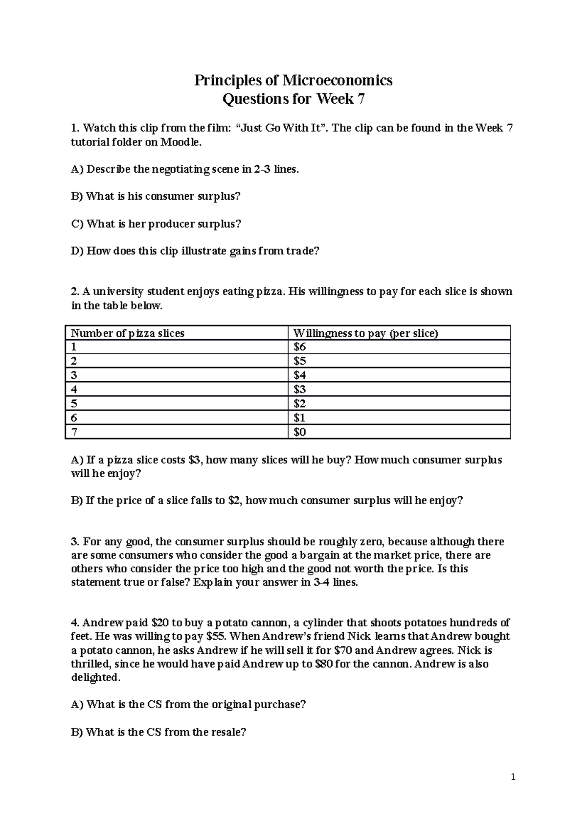 Principles of Microeconomics Questions for Tutorial Week 7 - Principles ...