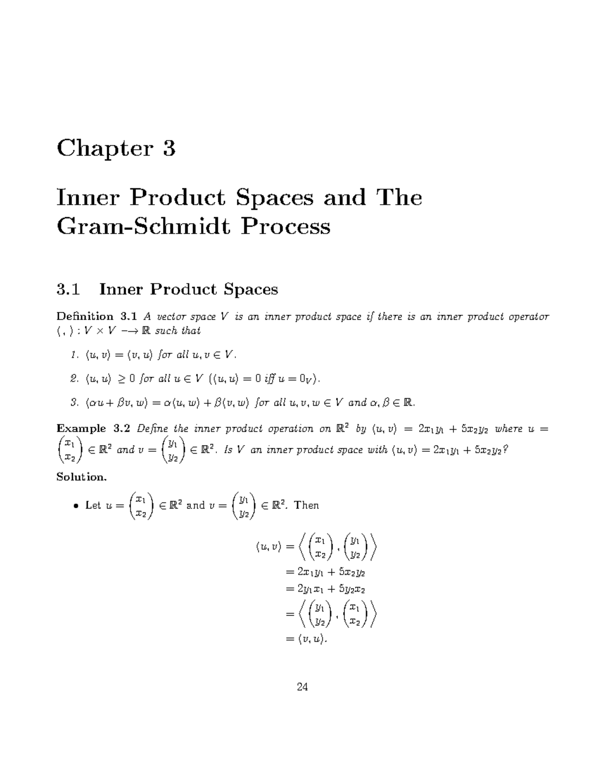 Chapter 3 Inner Product Spaces And The Gram Schmidt Process Chapter 