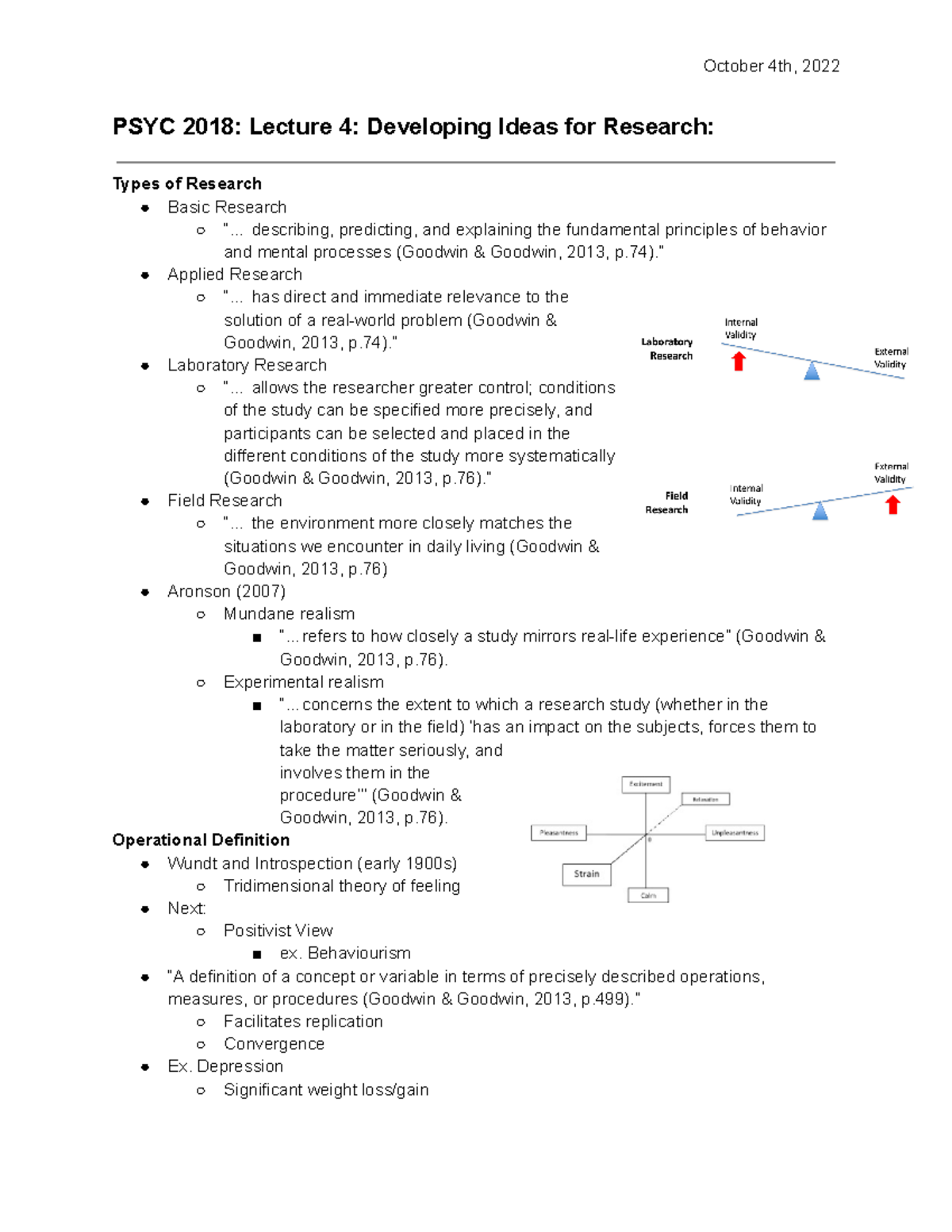 PSYC 2018 Lecture 4 (Oct 4th) - October 4th, 2022 PSYC 2018: Lecture 4: Developing Ideas for ...