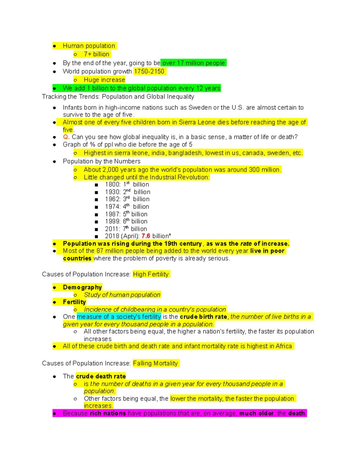 Chapter 15 Population and Global Inequality - Human population 7 ...