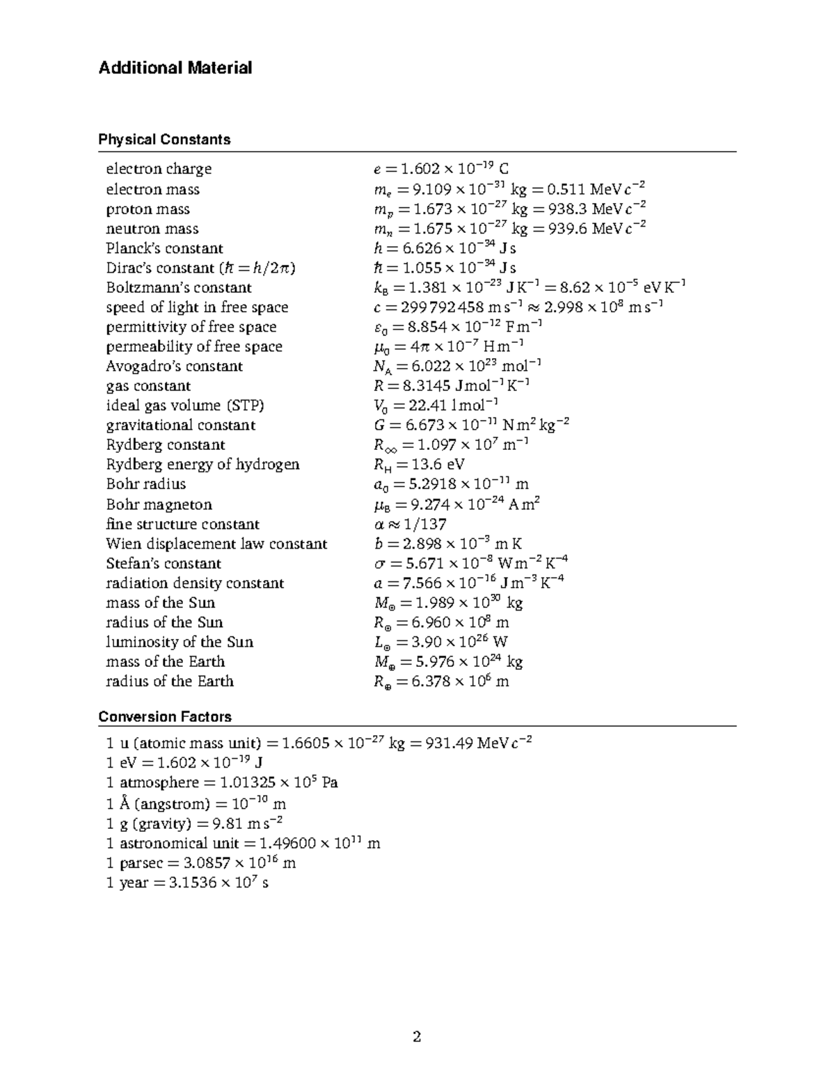 Formula Sheet - Physical Constants electron charge e = 1 ⇥ 10 19 C electron mass m e = 9 ⇥ 10 31 ...