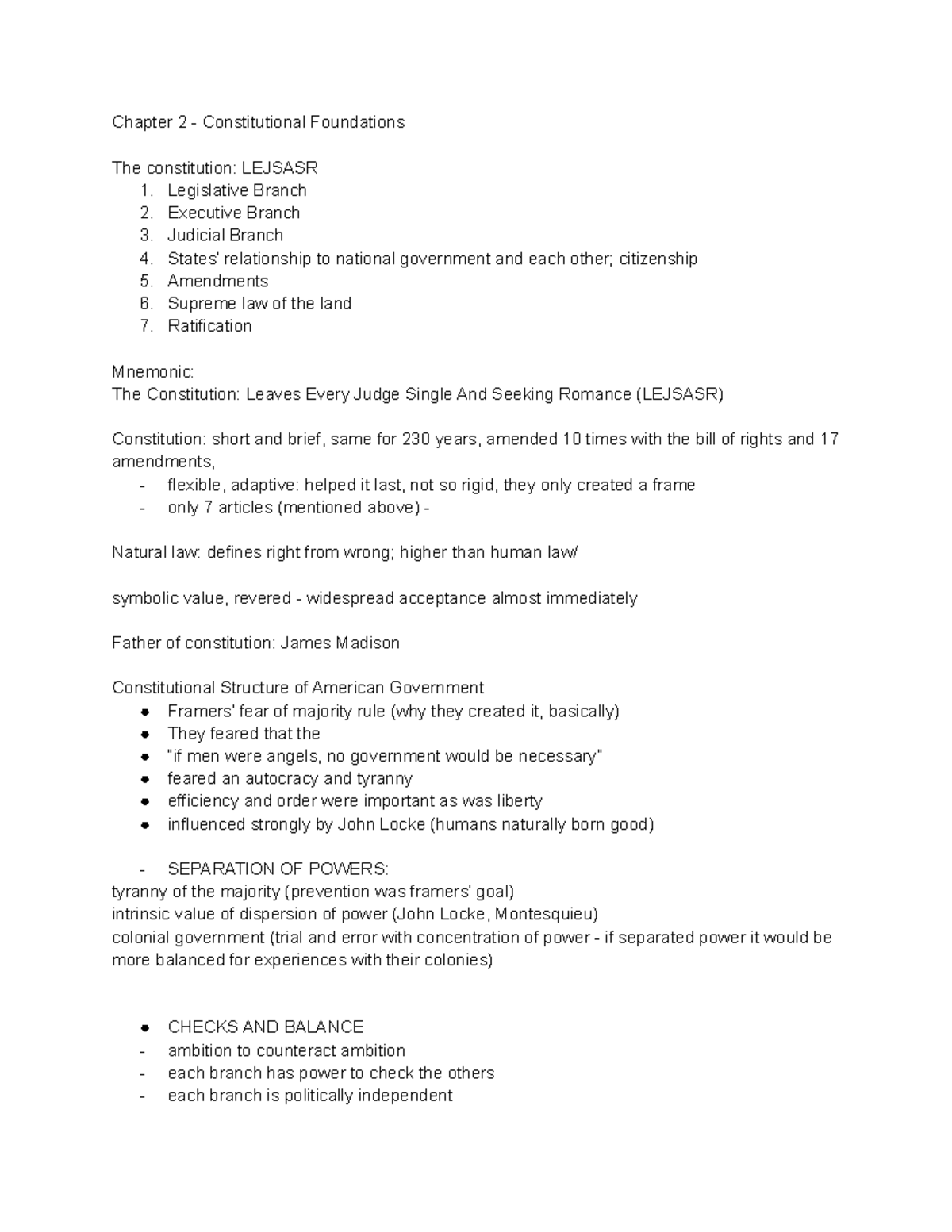 Lecture Notes on US Government - Chapter 2 - Constitutional Foundations ...