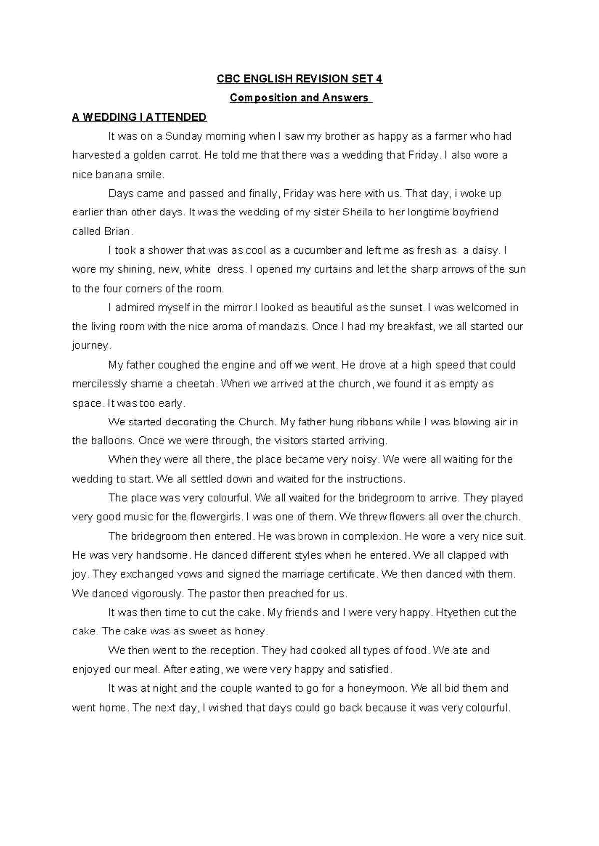 CBC English Revision SET 4 Composition and Answers - CBC ENGLISH ...