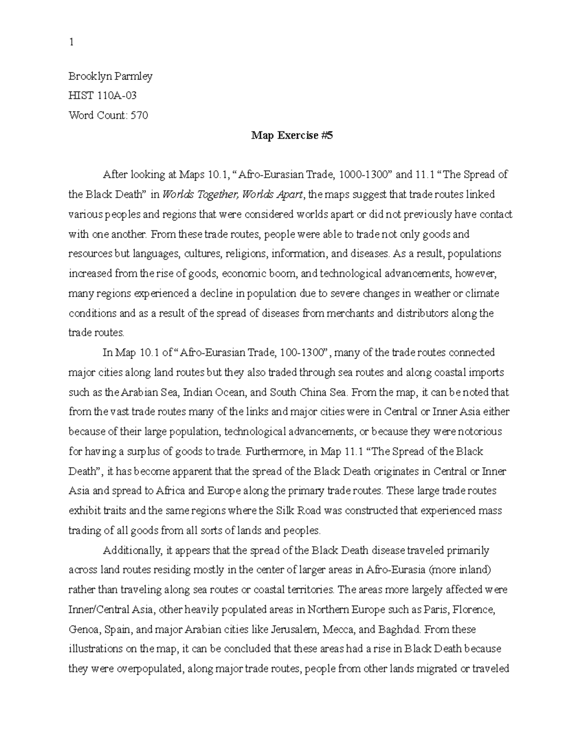 HIST 110A- Map Exercise #5 - 1 Brooklyn Parmley HIST 110A- Word Count ...