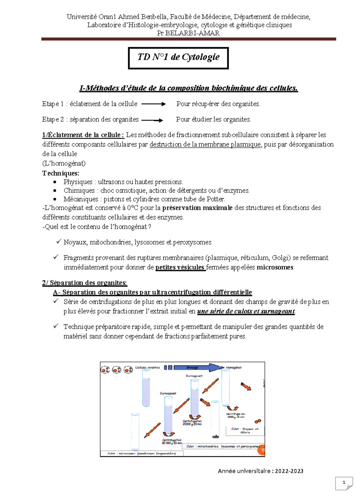 Fiche TD 2 Cytologie - Laboratoire d’Histologie-embryologie, cytologie ...
