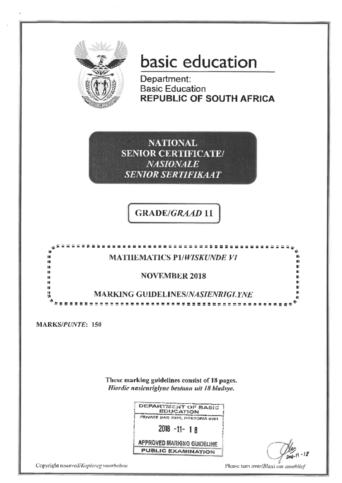 Gr 11 Wisk I NSC Nov 2018 MEMO - Studocu