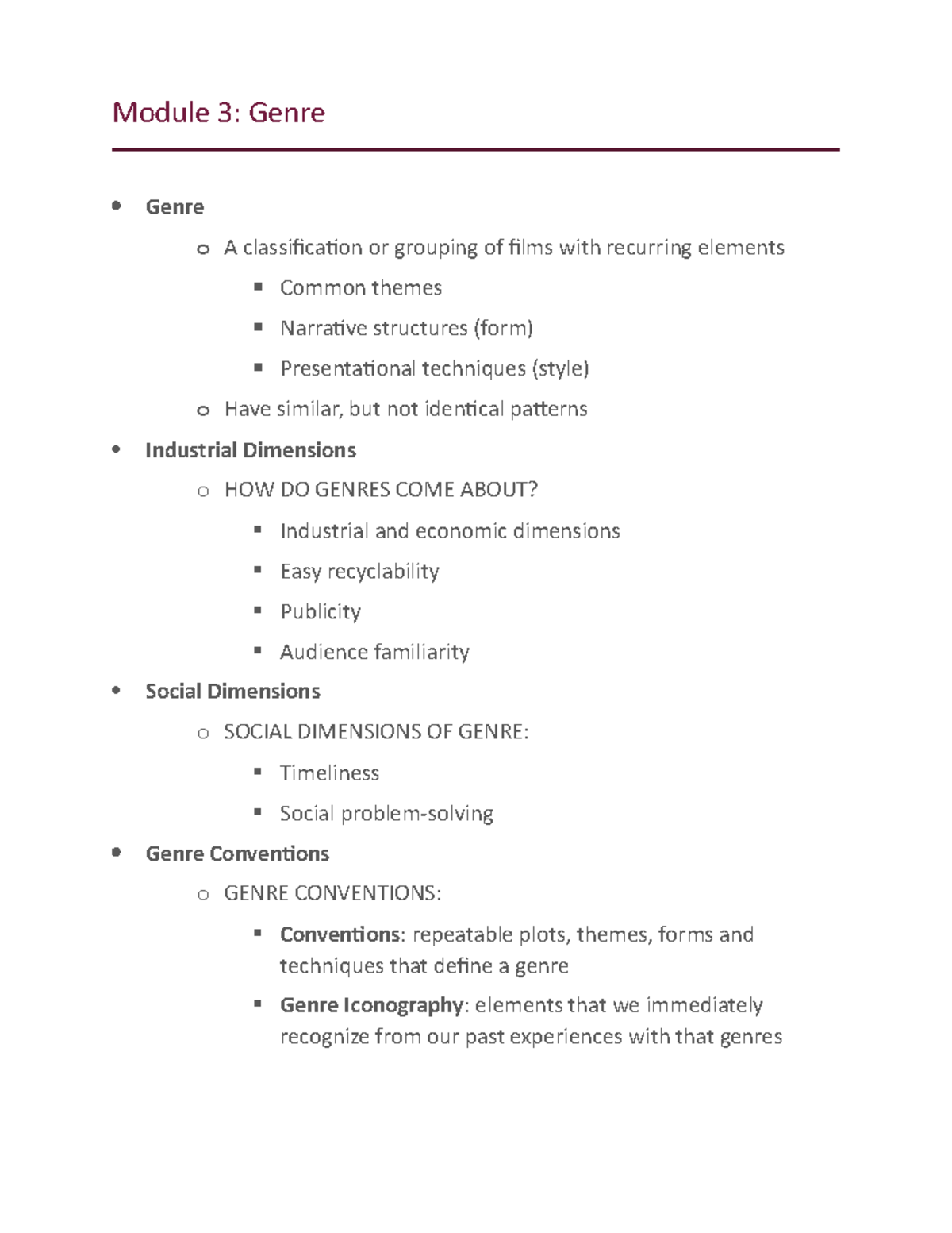 Module 3-Genres - Lecture notes 3 - Module 3: Genre Genre o A ...