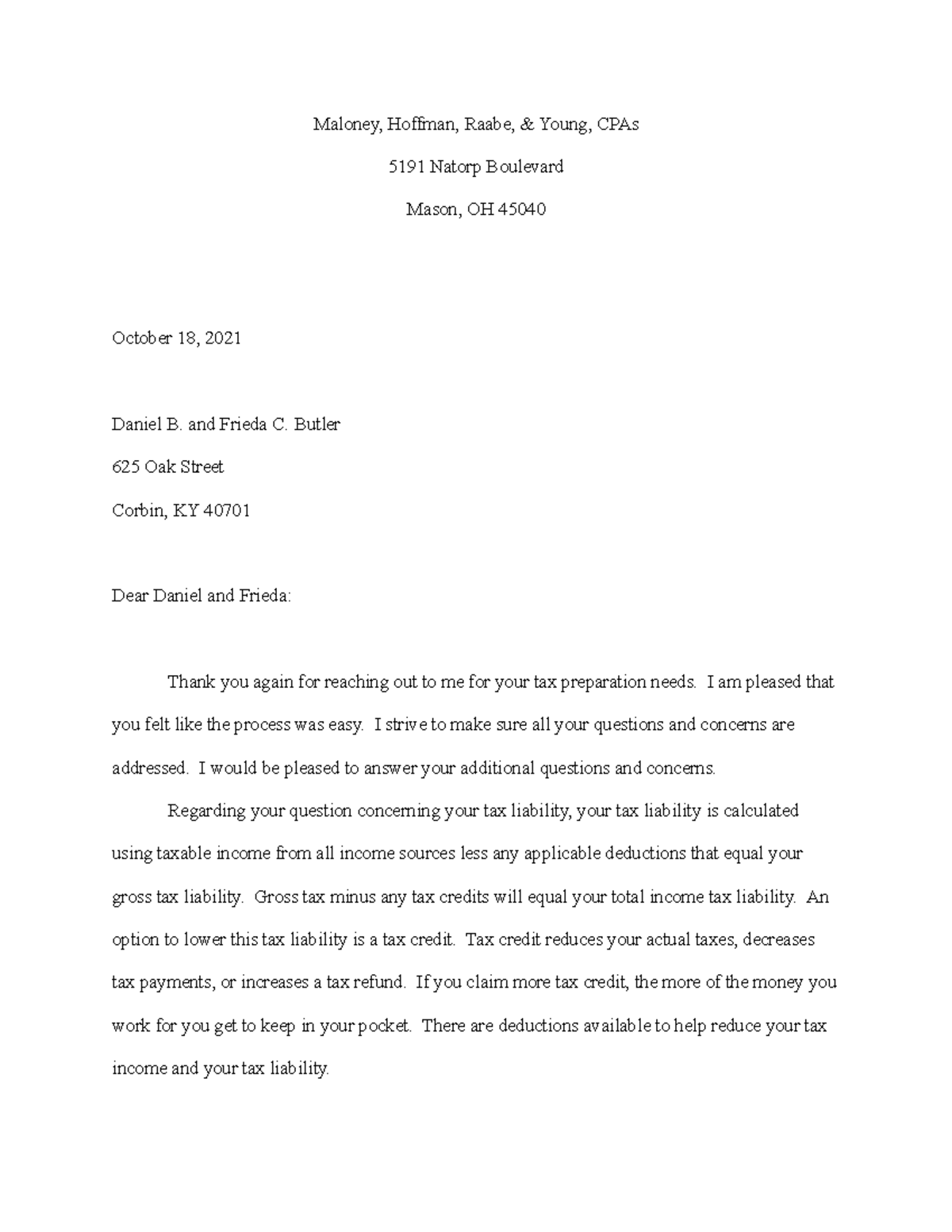 ACC 330 Final Project Three Formal Letter to Client Template - Maloney ...