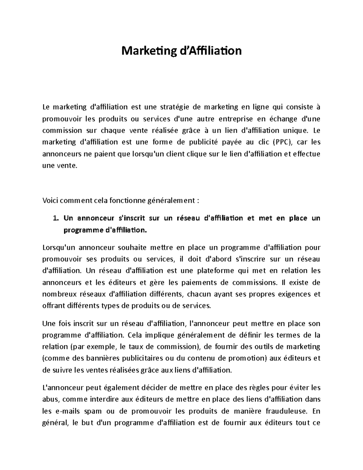 Marketing d'Affiliation: Définition - Marketing d’Affiliation Le ...