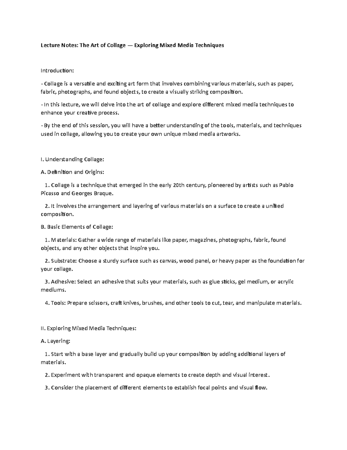 Lecture Notes: The Art of Collage — Exploring Mixed Media Techniques ...