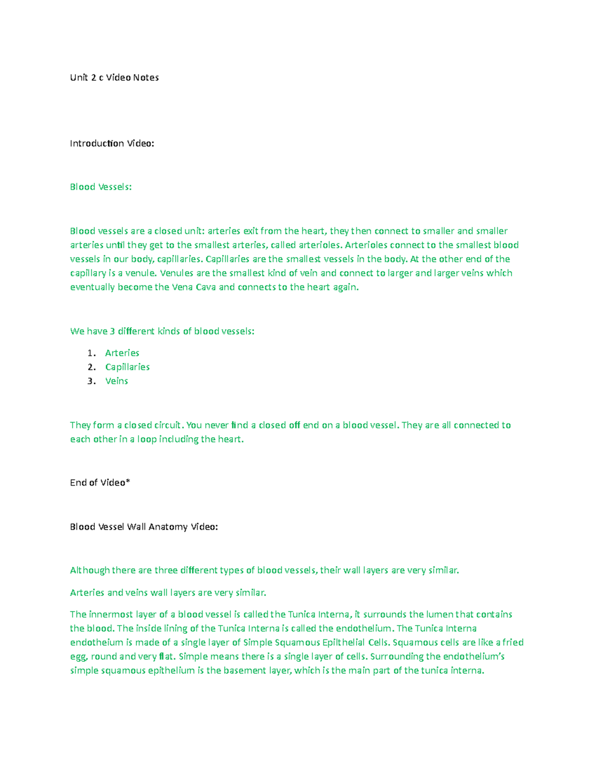 Unit 2 c Video Notes - Unit 2 c Video Notes Introduction Video: Blood ...