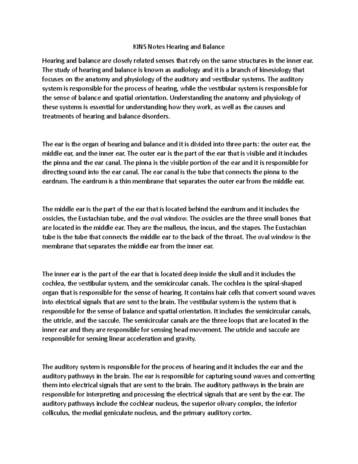 KINS Notes Hearing and Balance - KINS Notes Hearing and Balance Hearing ...